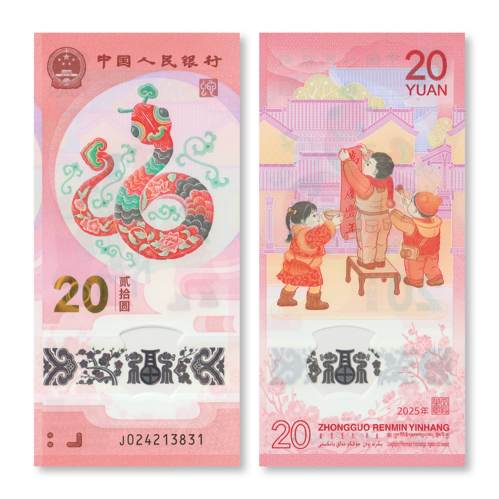 China 20 Yuan, 2025 Commemorative, Year of the Snake, B4128a, UNC ...