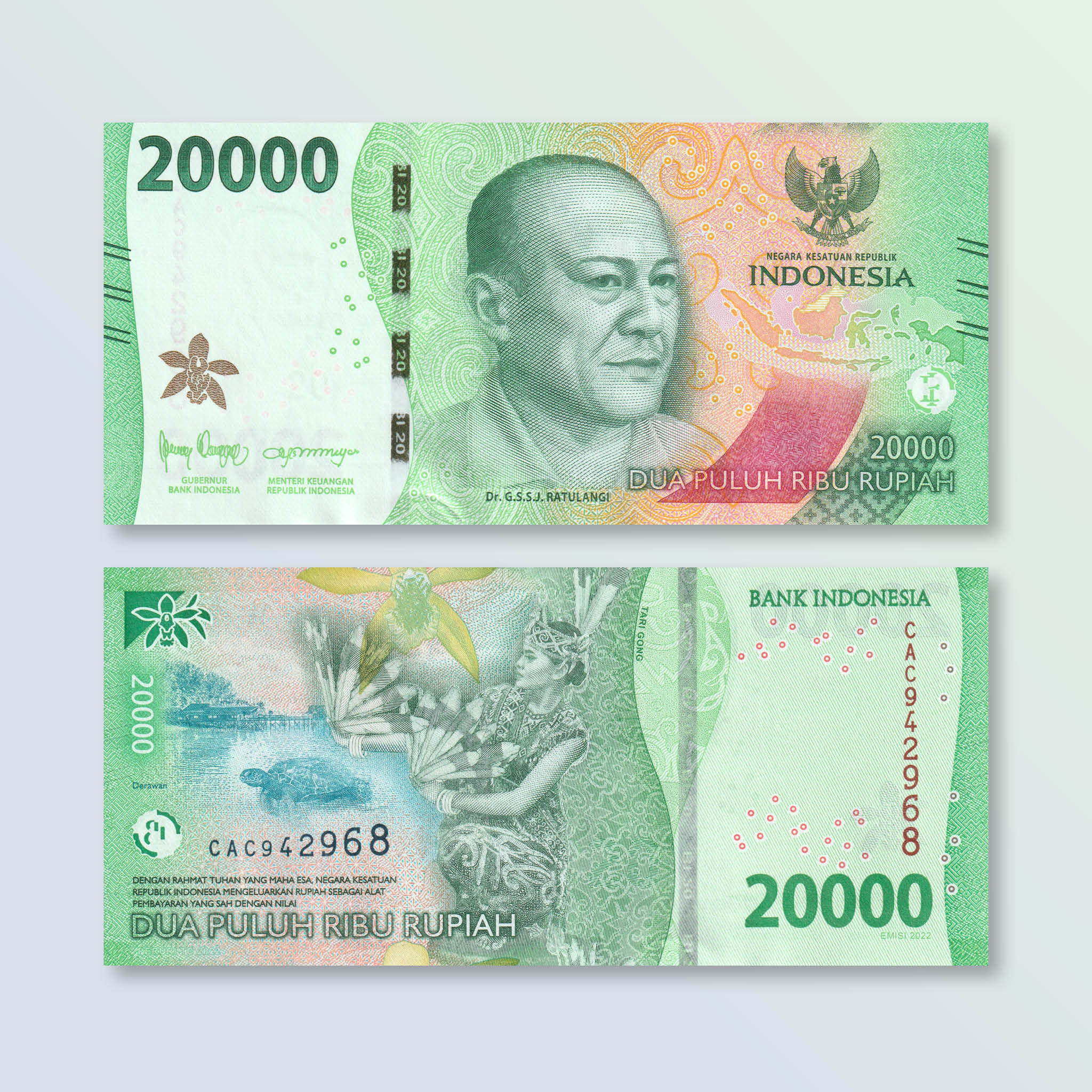 Indonesia 20000 Rupiah, 2022/2022, B621a, UNC – Robert's World Money