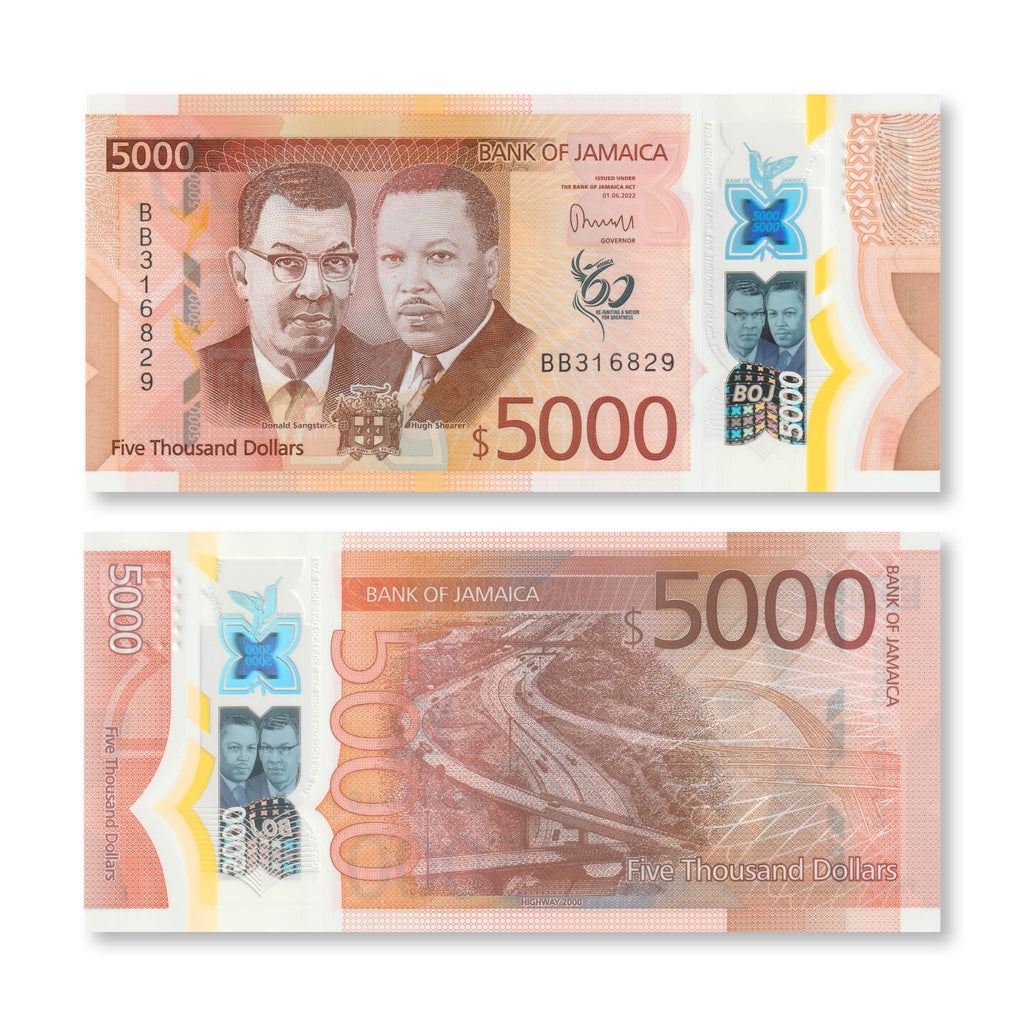 Jamaica 5,000 Dollars, 2022 (2023) Commemorative, B256a, UNC – Robert's ...